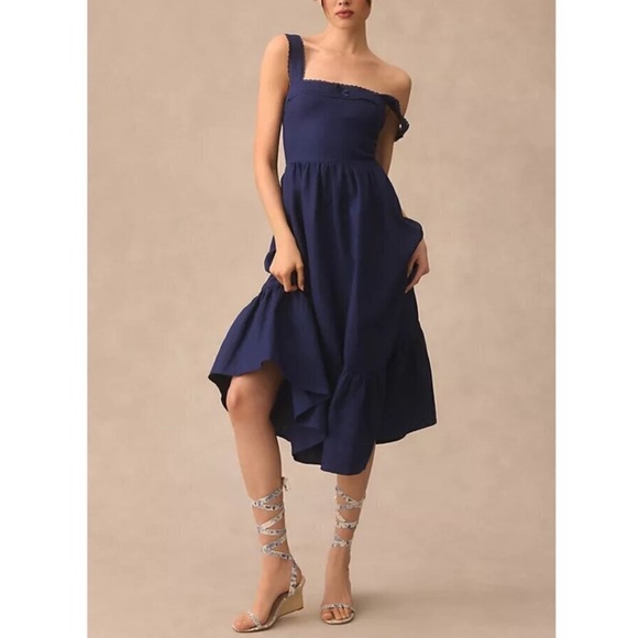 Reformation | Dresses | Reformation Rowen Linen Midi Dress Danube Blue ...